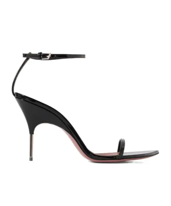 Amina Muaddi Patent Leather Sandals With Silver-tone Heel