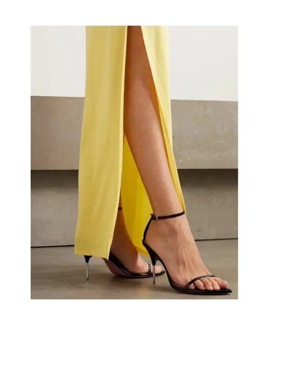 Amina Muaddi Patent Leather Sandals With Silver-tone Heel