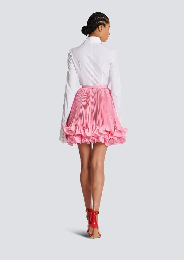 Balmain Pleated Ruffle Hem Mini Skirt