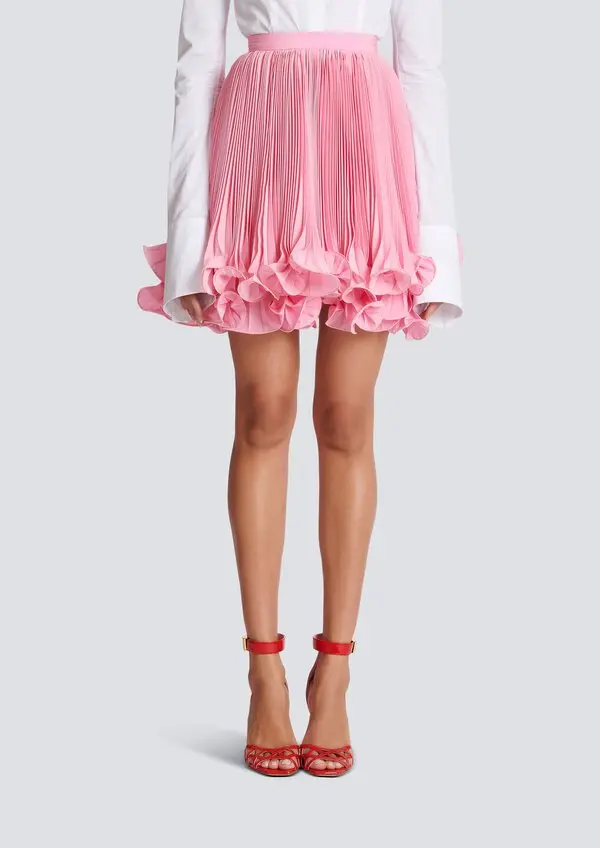 Balmain Pleated Ruffle Hem Mini Skirt
