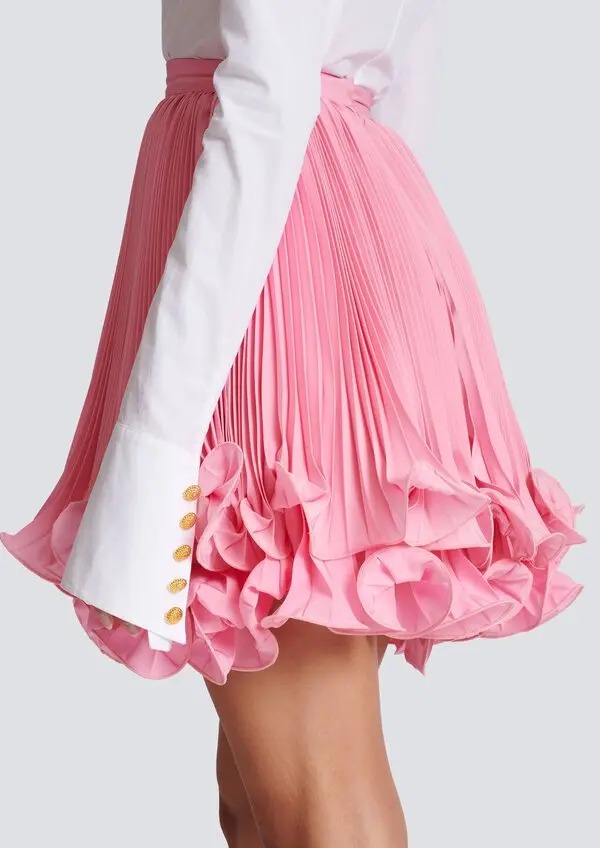 Balmain Pleated Ruffle Hem Mini Skirt