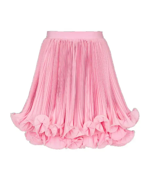 Balmain Pleated Ruffle Hem Mini Skirt - Pink