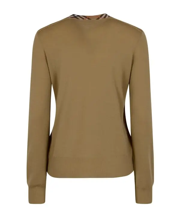 Burberry Checked-neck Buttoned Cardigan - Khaki
