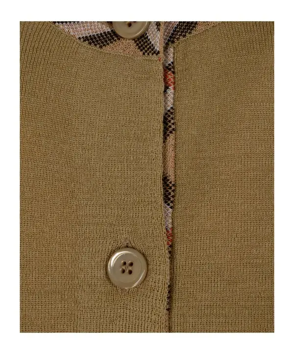 Burberry Checked-neck Buttoned Cardigan - Khaki