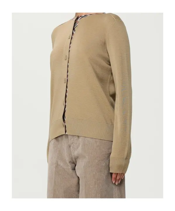 Burberry Checked-neck Buttoned Cardigan - Khaki