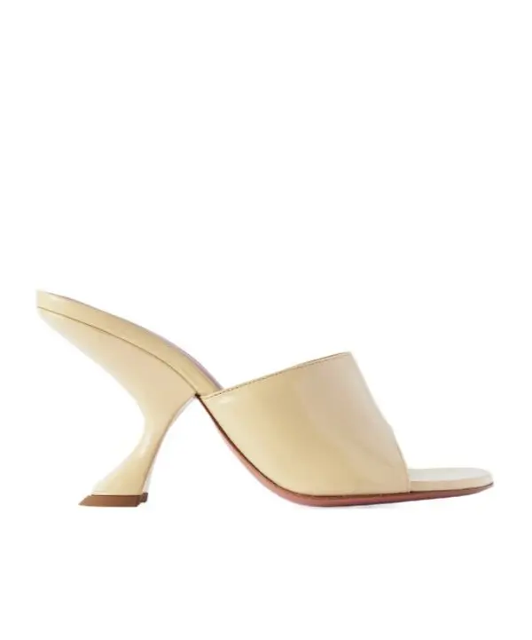 Amina Muaddi Patent Leather Mules - Nude