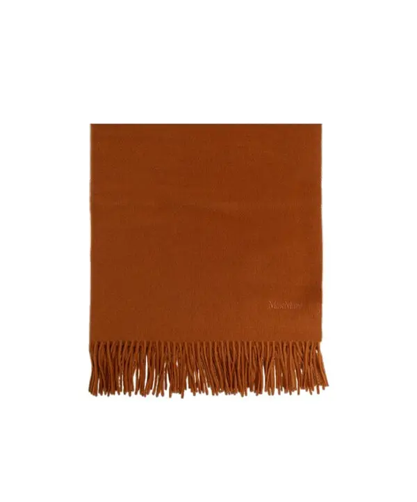 Max Mara Logo Embroidered Fringed Edge Scarf - Brown