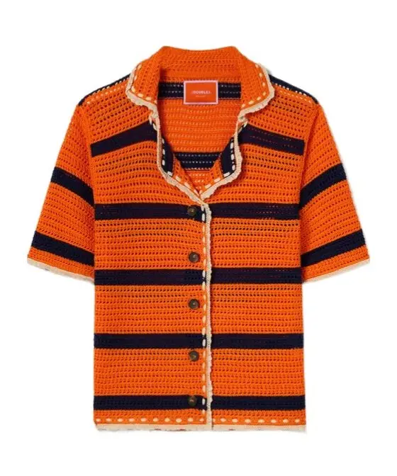 La DoubleJ Cerere Striped Crochet Shirt - Orange