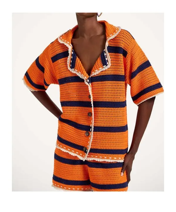 La DoubleJ Salt'n'vinegar Crocheted Striped Button-up Jacket