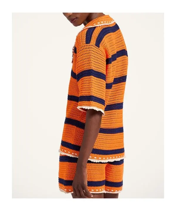 La DoubleJ Salt'n'vinegar Crocheted Striped Button-up Jacket