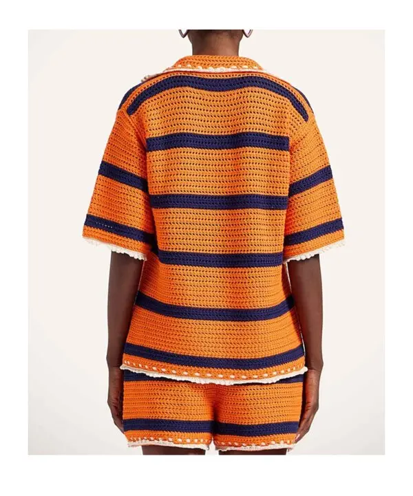 La DoubleJ Salt'n'vinegar Crocheted Striped Button-up Jacket