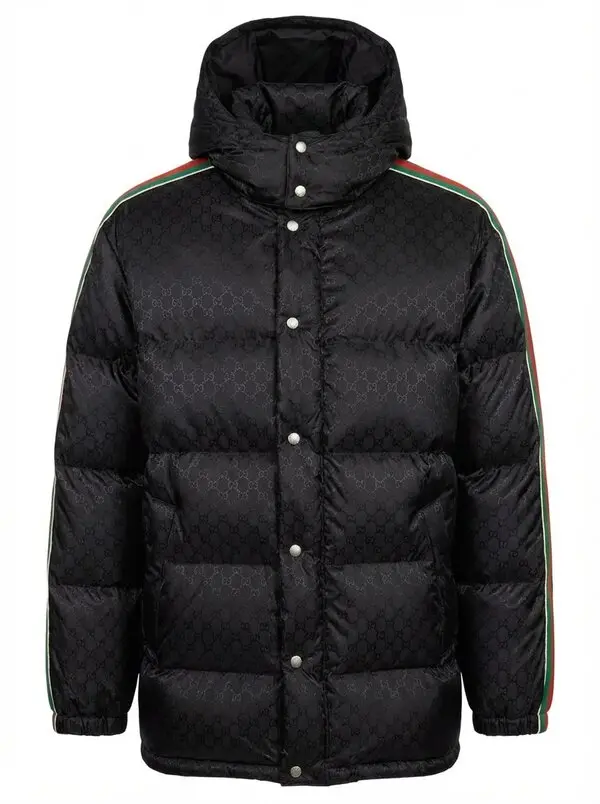 Gucci Jumbo Gg Hooded Jacket With Striped Sleeves