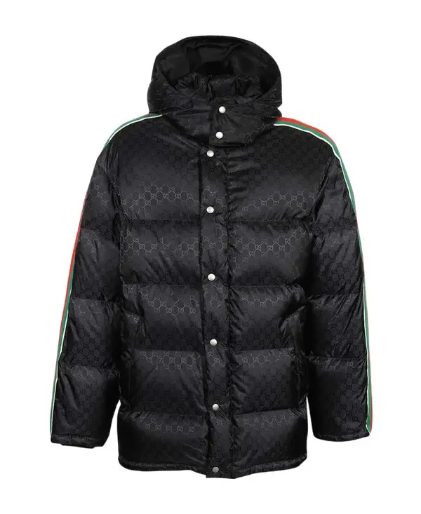 Gucci Jumbo Gg Hooded Jacket With Striped Sleeves
