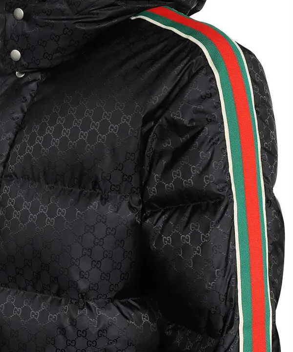Gucci Jumbo Gg Hooded Jacket With Striped Sleeves