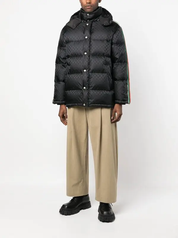Gucci Jumbo Gg Hooded Jacket With Striped Sleeves