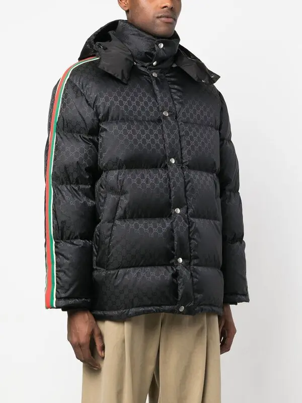 Gucci Jumbo Gg Hooded Jacket With Striped Sleeves