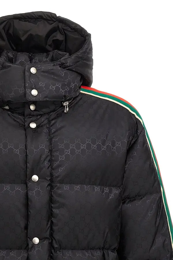Gucci Jumbo Gg Hooded Jacket With Striped Sleeves