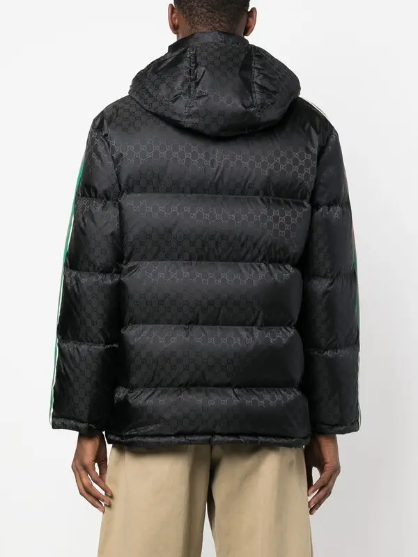Gucci Jumbo Gg Hooded Jacket With Striped Sleeves
