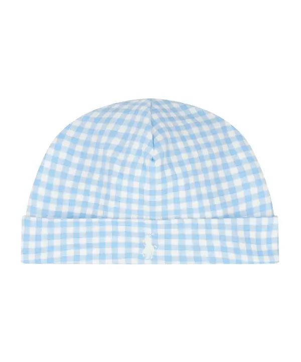 Polo Ralph Lauren Gingham Plaid Footed Jumpsuit And Hat Set