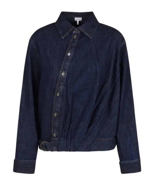 Loewe Draped Denim Shirt With Engraved D-rings