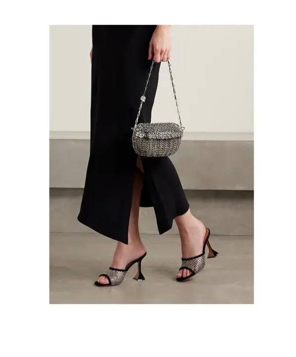 Amina Muaddi Crystal Embellished Mesh Mules