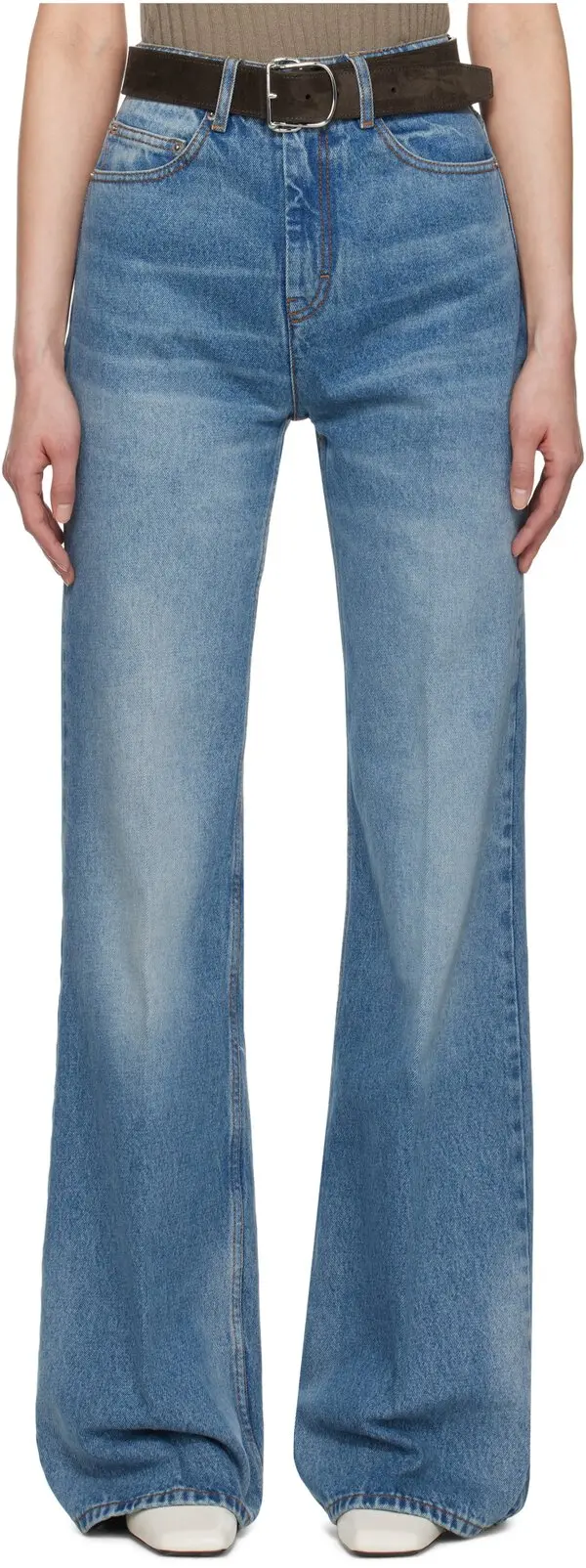 AMI Paris Flared Fit Jeans With Logo Patch - Blue