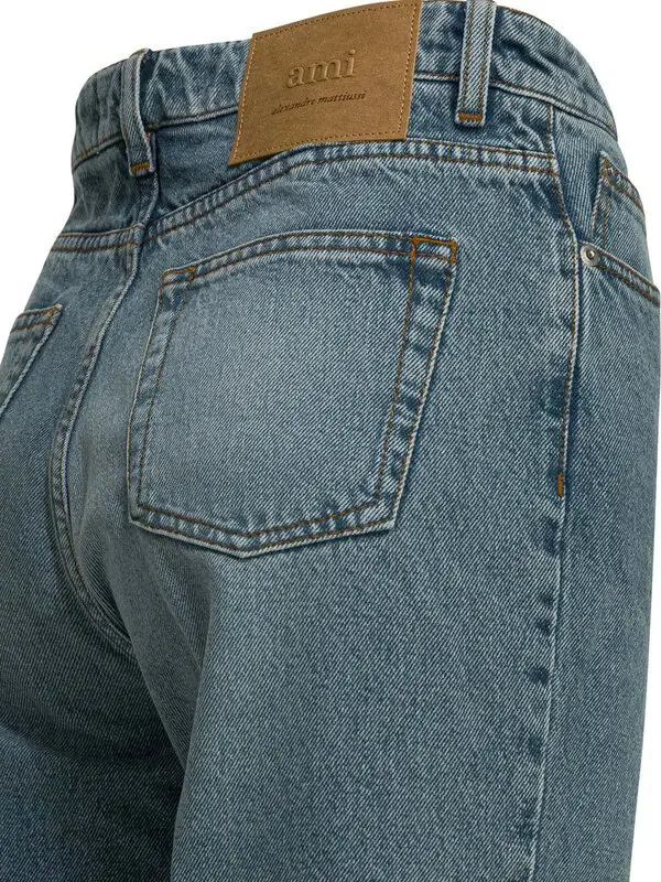 AMI Paris Flared Fit Jeans With Logo Patch - Blue