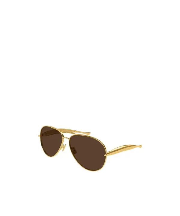 Bottega Veneta Gold Tone Aviator Sunglasses - Brown
