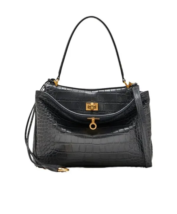 Balenciaga Small Rodeo Crocodile-embossed Shoulder Bag