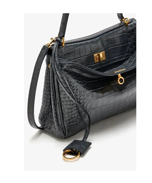 Balenciaga Small Rodeo Crocodile-embossed Shoulder Bag
