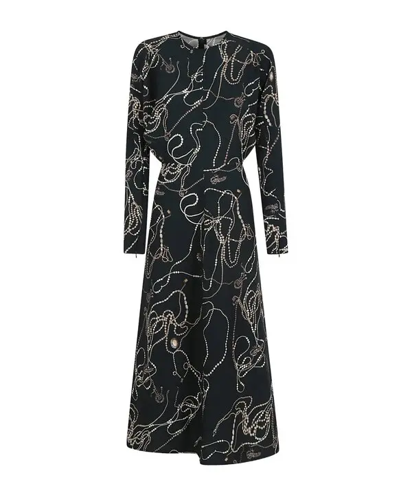 Victoria Beckham Long Sleeve Chain Print Midi Dress