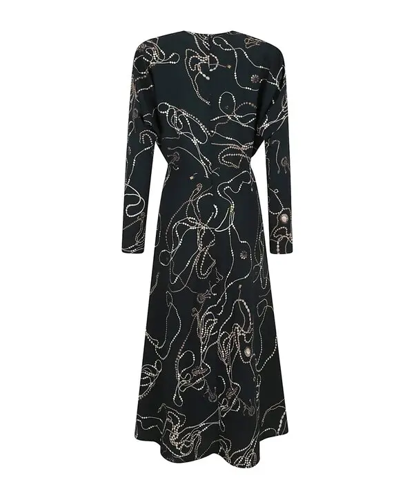 Victoria Beckham Long Sleeve Chain Print Midi Dress