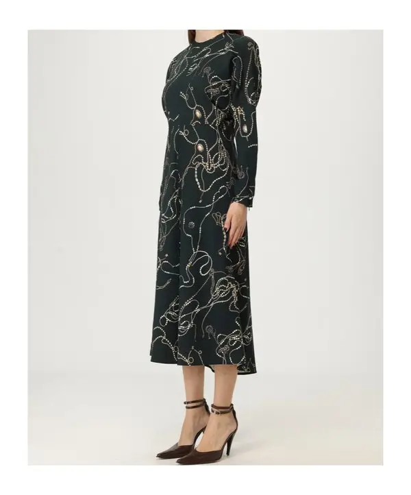 Victoria Beckham Long Sleeve Chain Print Midi Dress