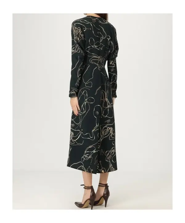Victoria Beckham Long Sleeve Chain Print Midi Dress