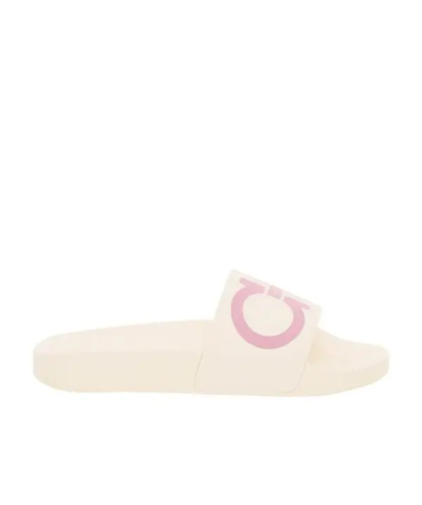 FERRAGAMO Gancini Logo Slippers - White