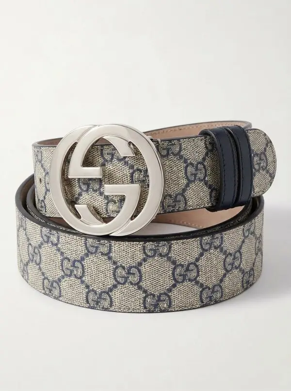 Gucci Gg Supreme Monogram Belt With Interlocking Buckle - Gray