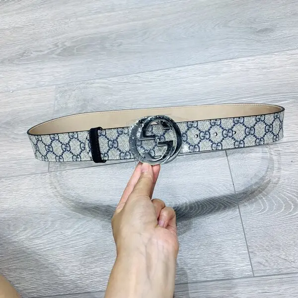 Gucci Gg Supreme Monogram Belt With Interlocking Buckle - Gray