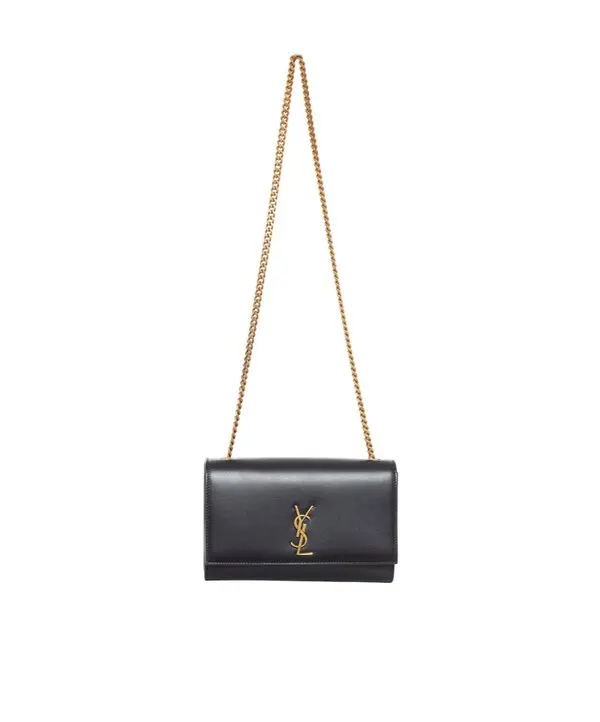 Saint Laurent Kate Logo Plaque Shoulder Bag - Black