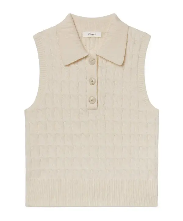 FRAME Cable Knit Polo Vest