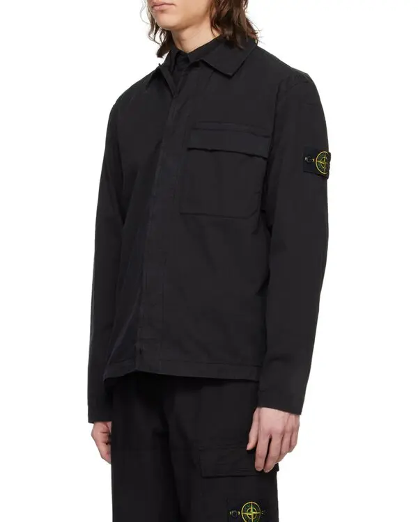 Stone Island Logo Patch Collared Shirt Jacket - Black