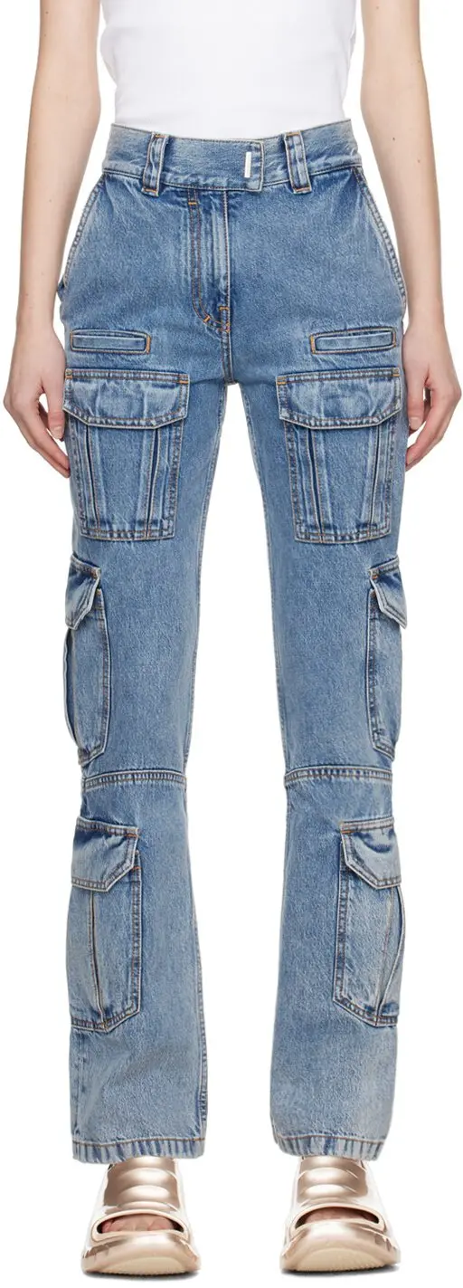 Givenchy Logo Plaque Cargo Jeans - Light Blue