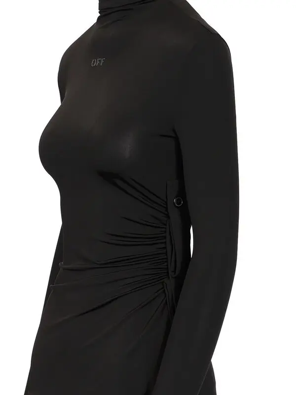 Off-White Draped High Neck Mini Dress - Black