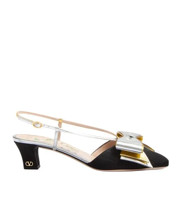 Valentino Garavani Bowow Crossover Strap Slingback Pumps - Black/silver/ancient Gold