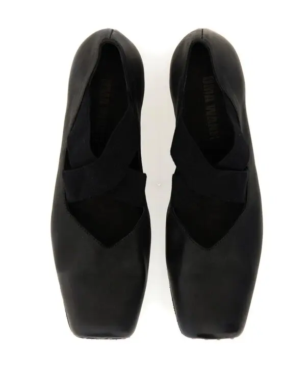 UMA WANG Square-toed Ballet Flats With Criss-cross Straps - Black