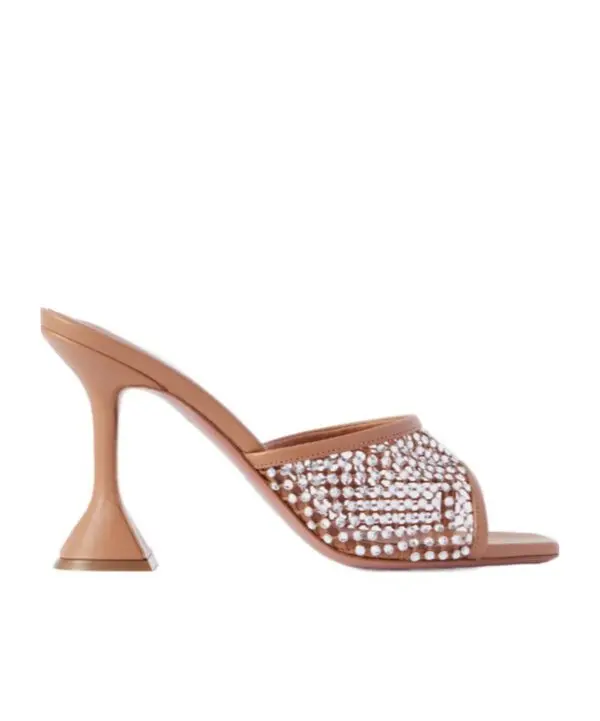 Amina Muaddi Crystal Embellished Mesh Mules
