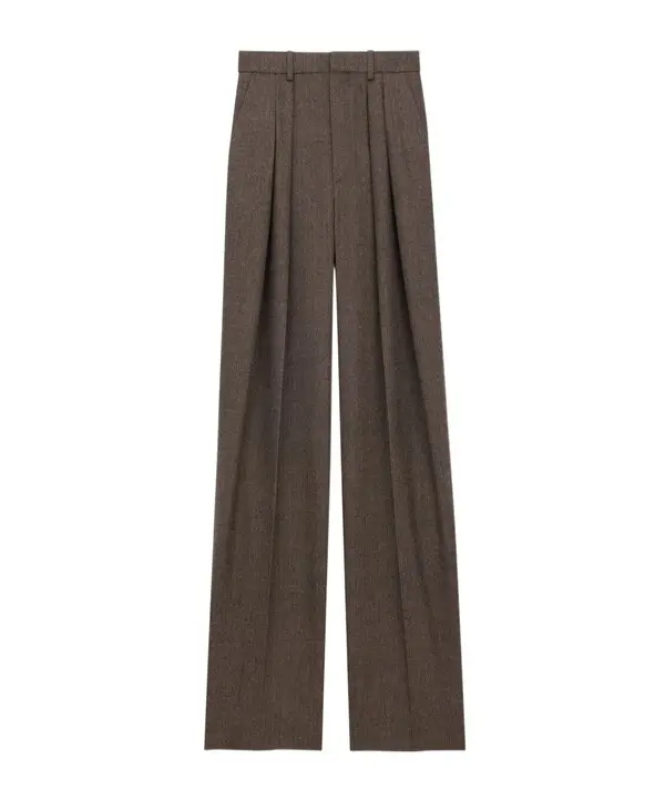Saint Laurent Wide-leg Herringbone Wool Trousers