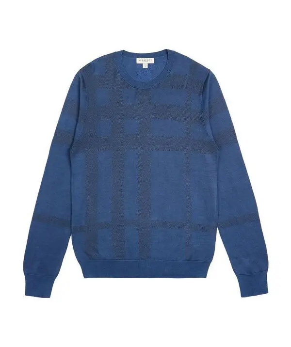 Burberry Plaid Detail Pullover - Blue