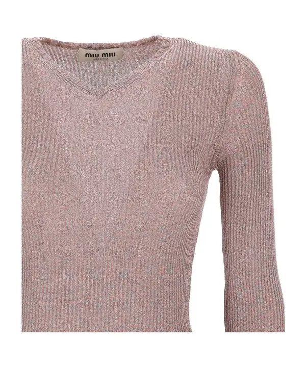 Miu Miu Lurex-detailed V-neck Jumper - No