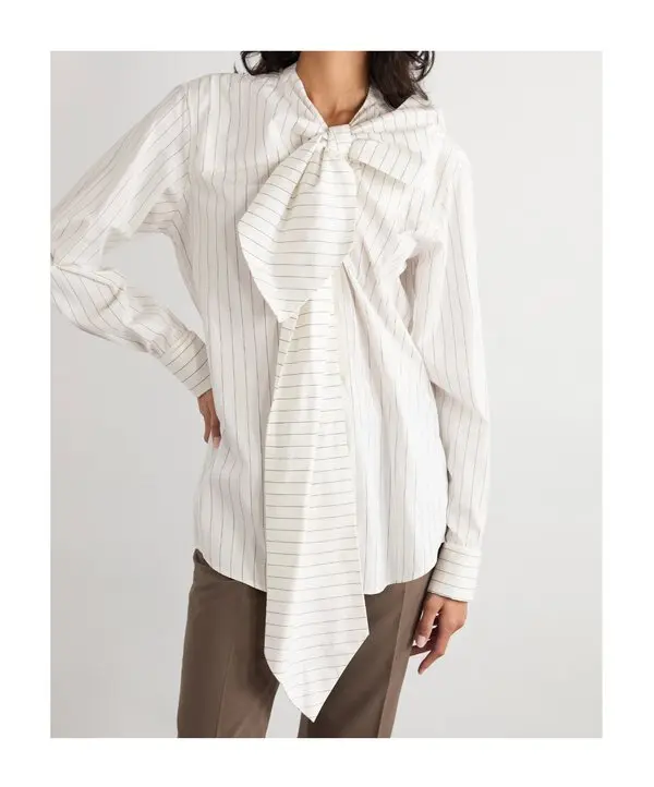 Dries Van Noten Pinstriped Cotton-poplin Pussy-bow Shirt