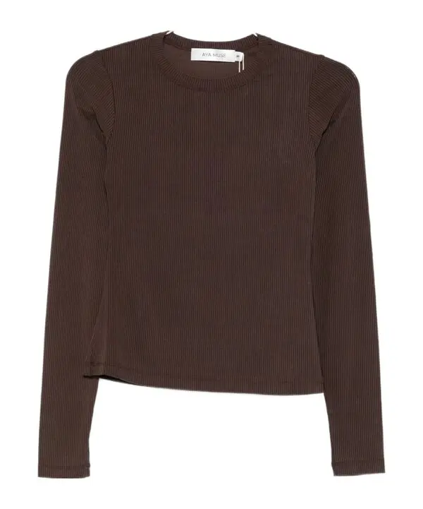 AYA MUSE Ribbed Crew Neck Long Sleeve Sweater - Black